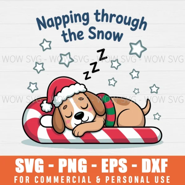 Christmas Dog Napping Through The Snow Svg - Wow SVG