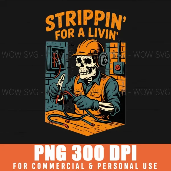 Funny Skeleton Stripping Electrician Design Png